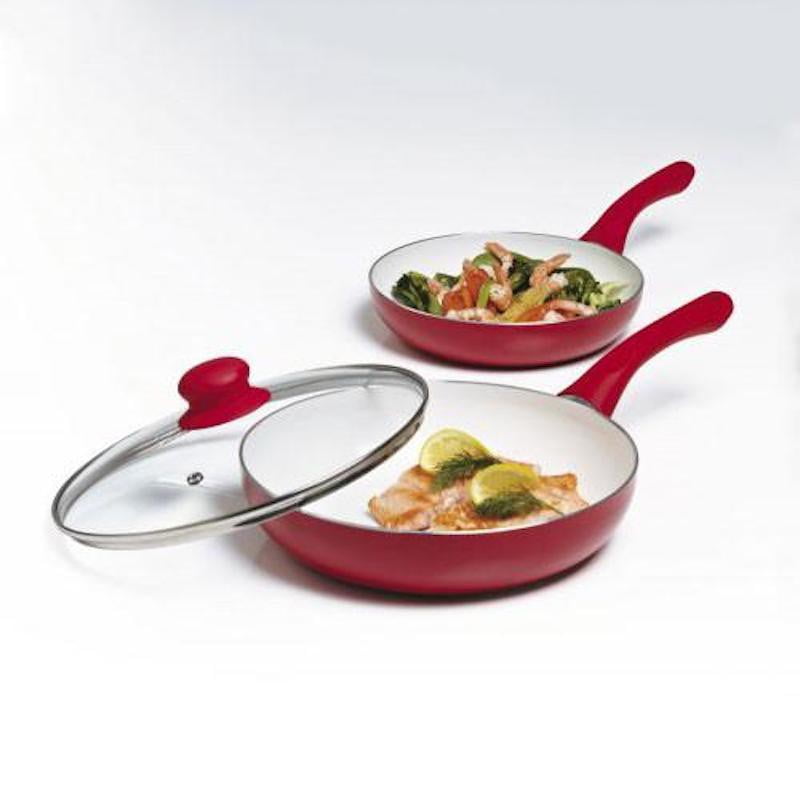 Cermalon 3 Pcs Ceramic Frying Pan Set With Lid, Non Stick Oven Proof ...